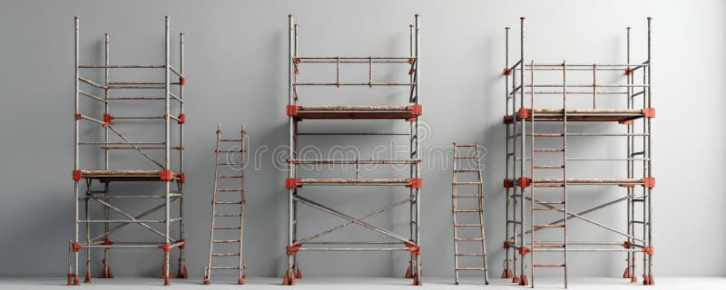 Construction Scaffolding, Ladders of Various Sizes, Styles Set Up for ...