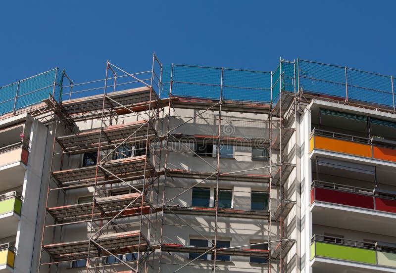 Construction Scaffolding on the Side of a Building Stock Photo - Image ...