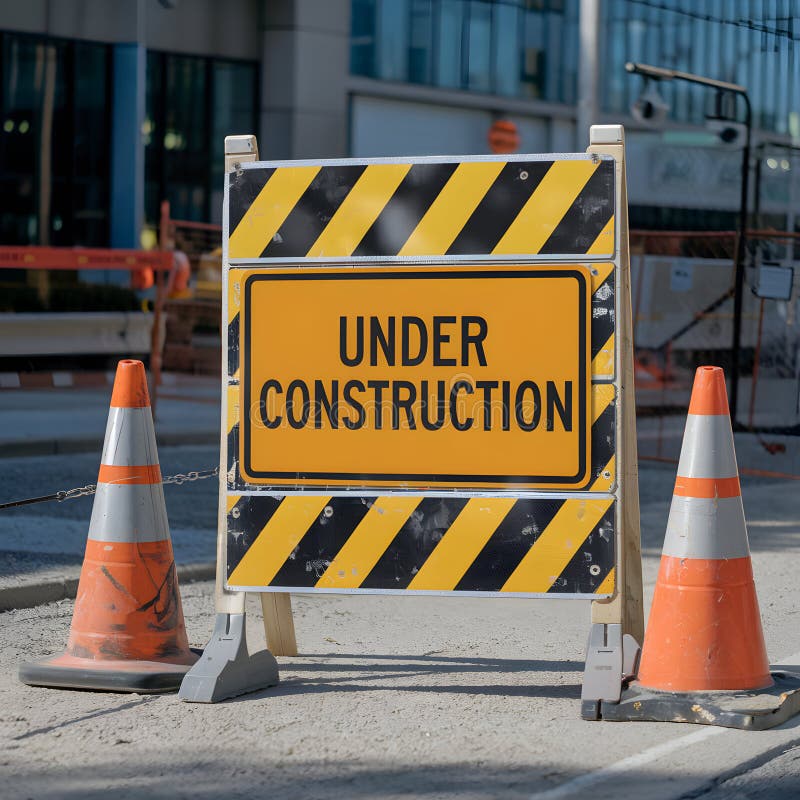 Under Construction Sign with Cones, Emphasizing Safety and Active Work ...