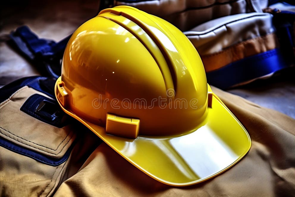 Construction Scheme with Yellow or Blue Helmet and Assorted Tools on ...