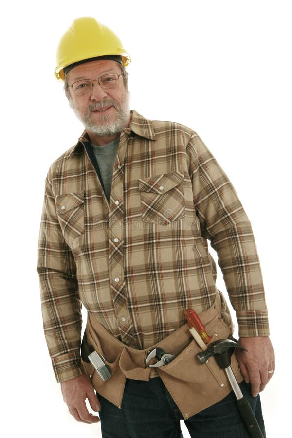 Middle Aged Construction Worker Wearing Toolbelt Stock Photo - Image of ...
