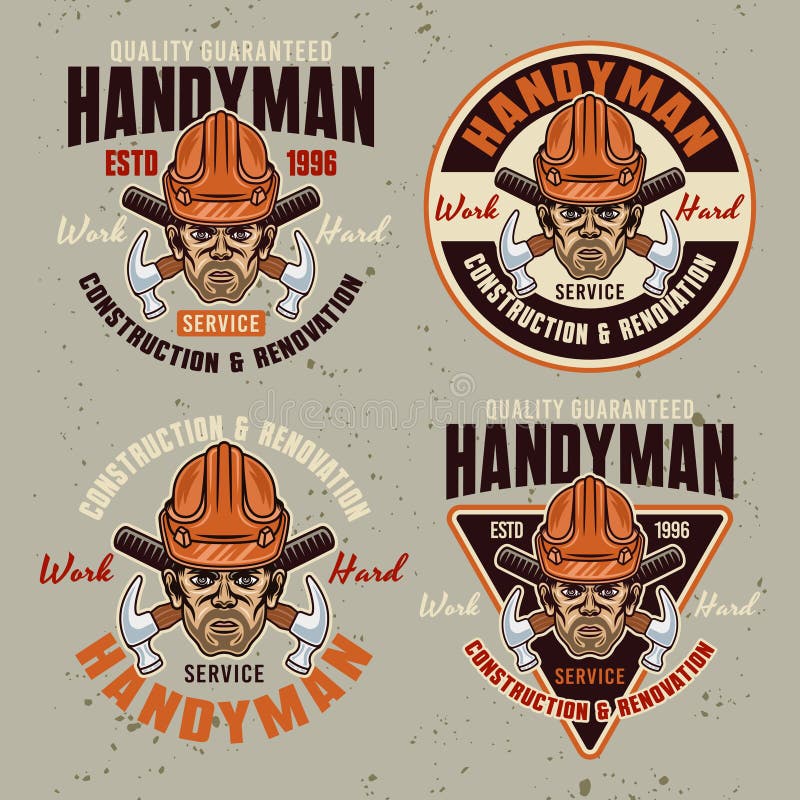 Construction Service and Renovation Works Set of Vector Emblems, Labels ...