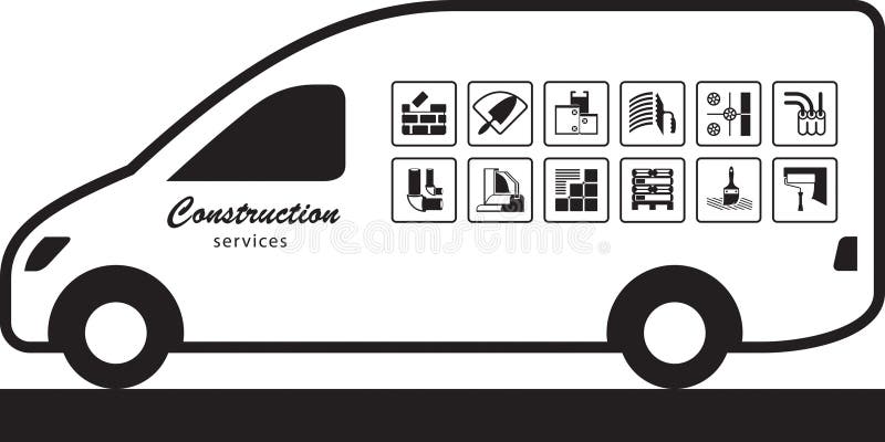 Construction services van stock vector. Illustration of text - 379414247