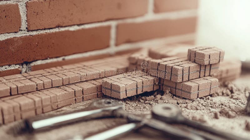 In Construction Setting Skilled Bricklayer Places Bricks Precision and ...