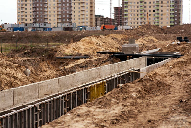 The Construction of the Sewer Stock Image - Image of cement, background ...
