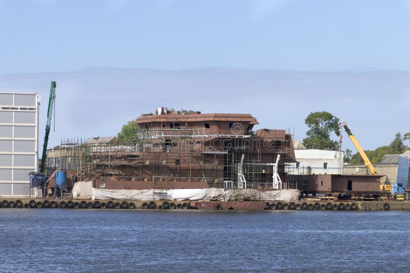 The Construction of the Ship Stock Photo - Image of shipyard, river ...