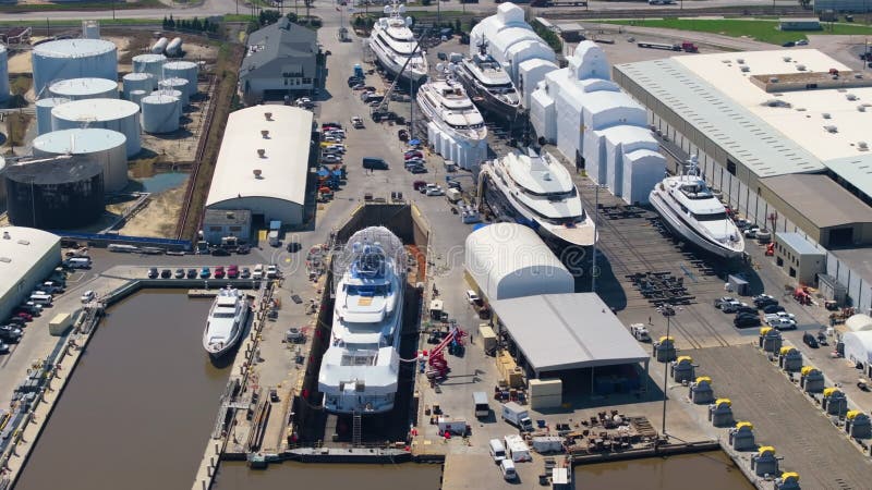 Construction Shipyard for Assembling of Luxury Yachts. Commercial Dock ...