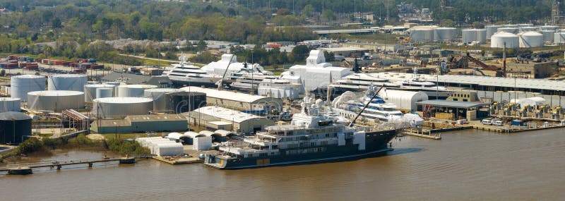 Construction Shipyard for Assembling of Luxury Yachts. Commercial Dock ...