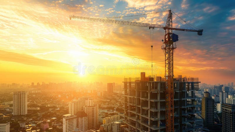Construction Side of Building Tower in the City with Sunrise Sky. Stock ...