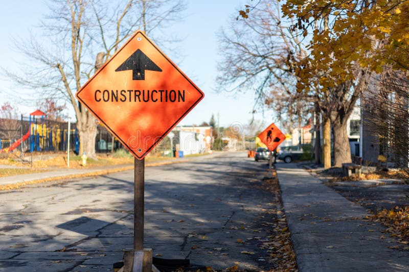 Construction Sign on the Road in Ottawa, Canada Stock Photo - Image of ...