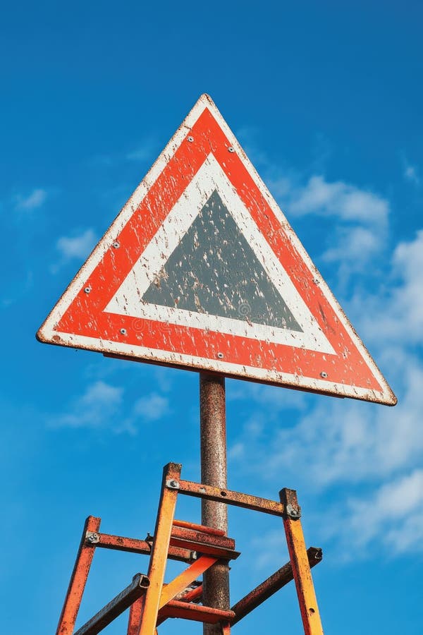 Construction Sign stock image. Image of blue, triangular - 364275647