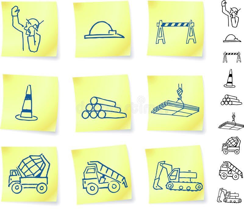 Construction Signs on Post it Notes Stock Illustration - Illustration ...
