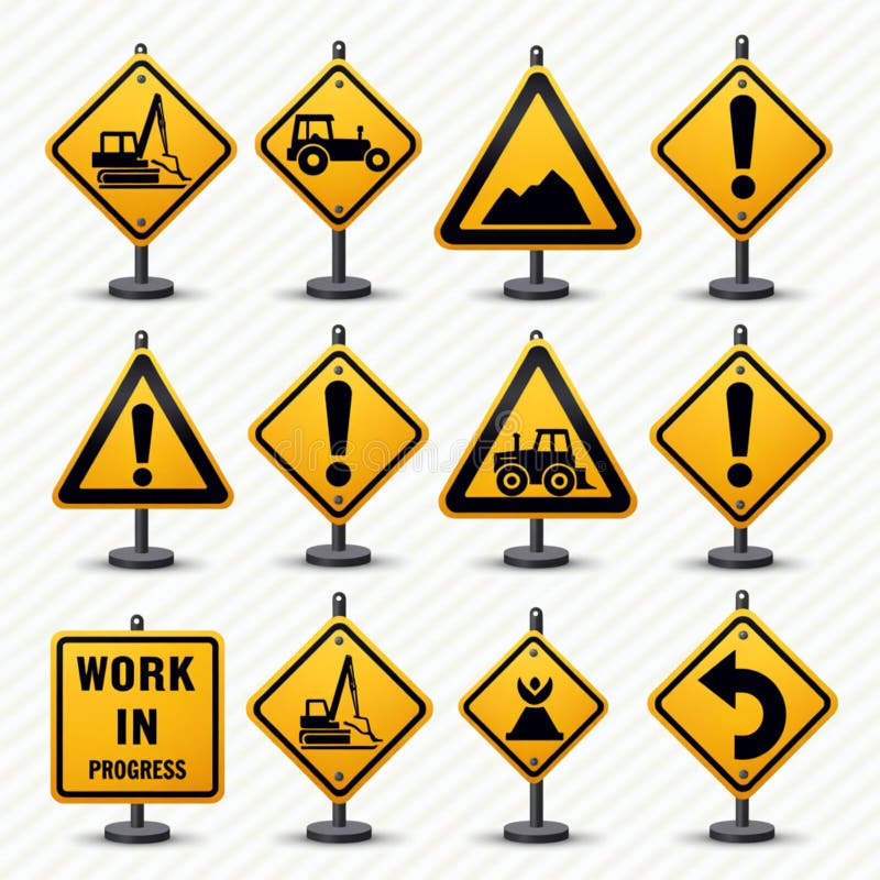 Construction Signs stock illustration. Illustration of symbols - 386546776