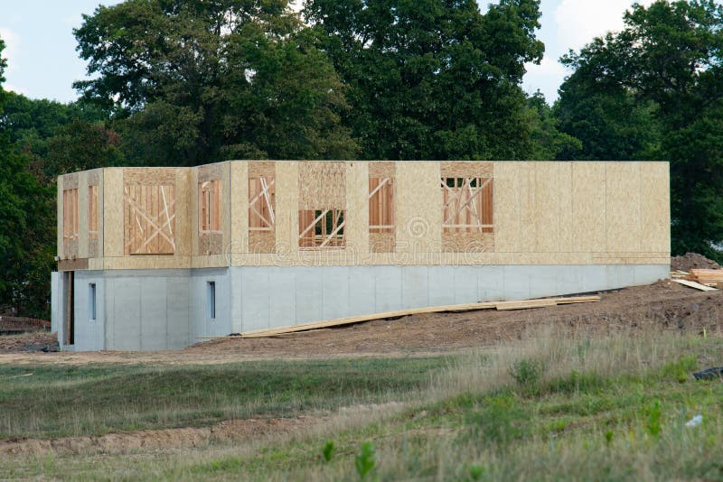 Construction of a Single Plywood House New Wood Windows Stock Image ...