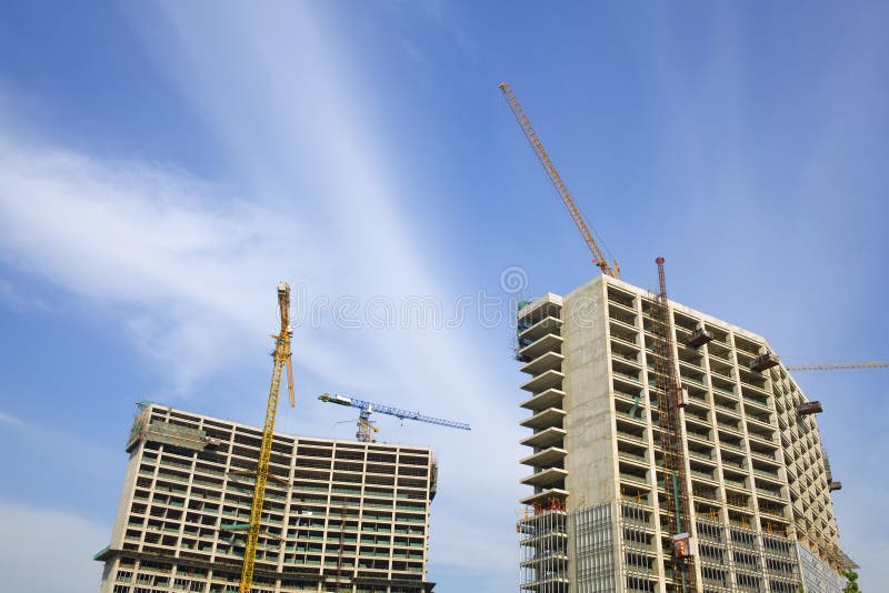 Construction of Two Tower Building Stock Photo - Image of tall, cement ...