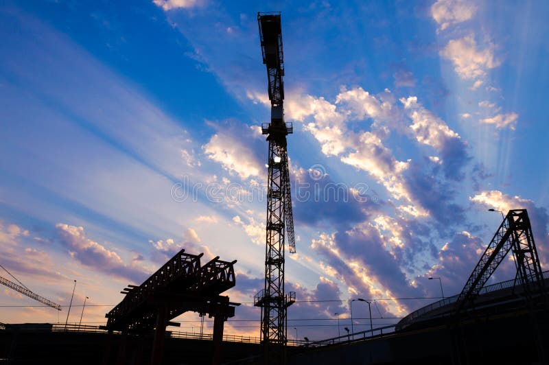 Construction Site at Sunset Stock Photo - Image of silhouette, build ...