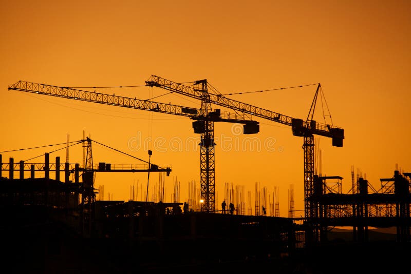 Silhouette worker sunset stock photo. Image of construction - 887804
