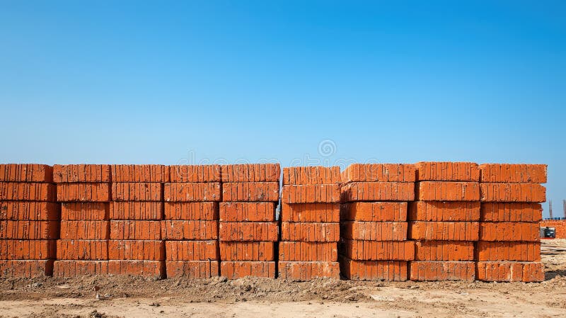 Construction Site Action Neatly Stacked Red Bricks in Open Environment ...