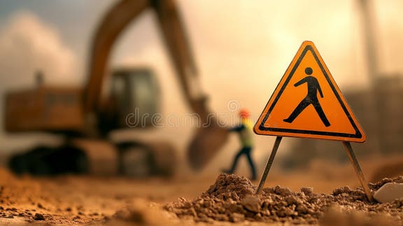 Construction Site Activity, Excavator and Signage Indicate Ongoing ...