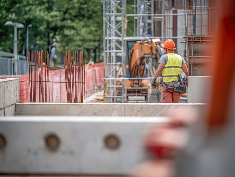 Construction Site Activity with Workers in Safety Gear Overseeing ...