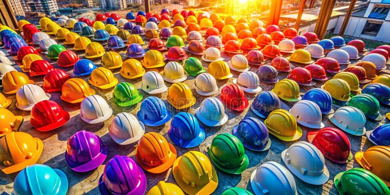 Construction Site Aerial Diverse Hard Hats Highlight Busy Building ...