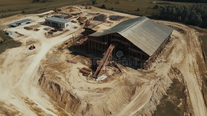 Construction Site Aerial View Barn Structure Support Buildings, Rural ...