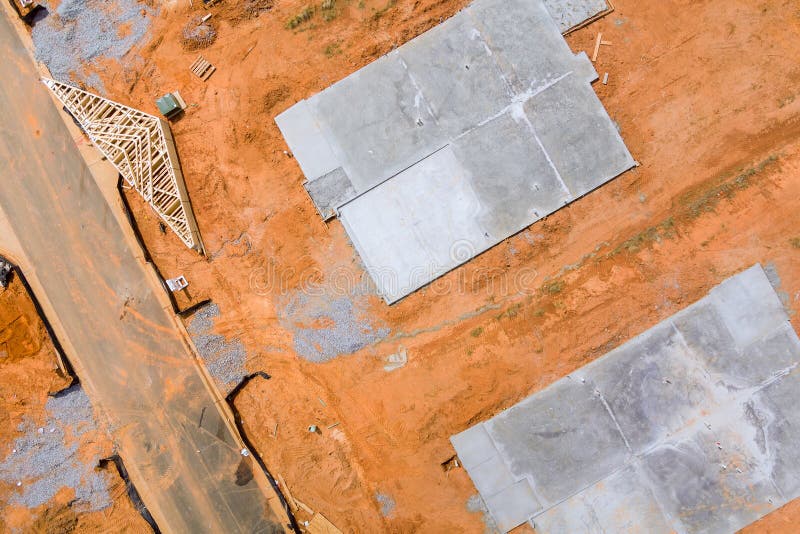 Construction Site Aerial Views of New Home Concrete Foundation Stock ...
