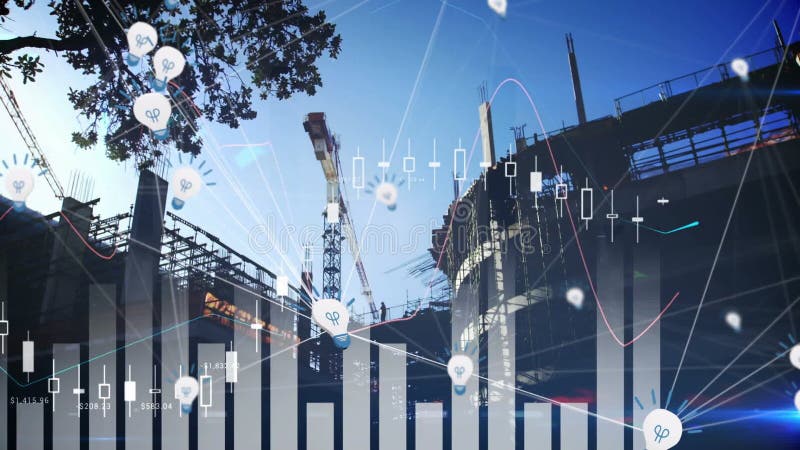 In Construction Site, Animation of Data Analytics and Graphs Overlaying ...