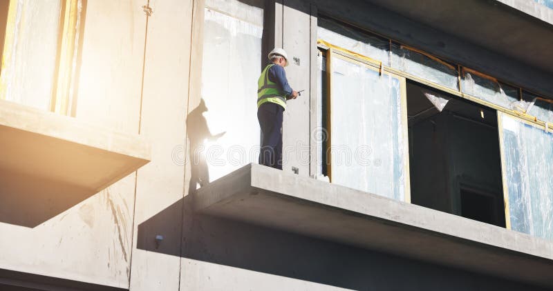 Architecture, Inspection and Checklist with Black Man on Construction ...