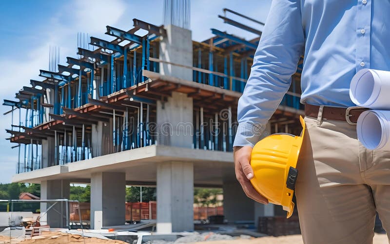 A Construction Site Architect Stands in Front of a Partially Built ...