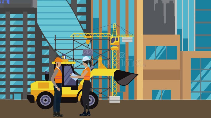 Construction Site Area, Working on the Edge of Town with Engineers and ...