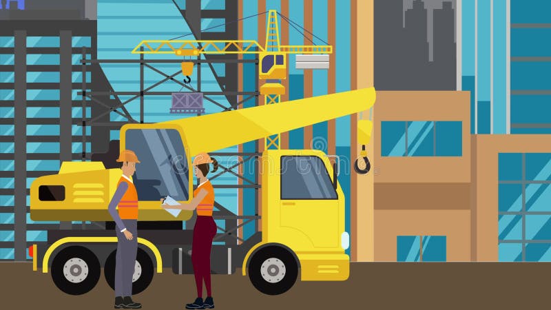 Construction Site Area, Working on the Edge of Town with Engineers and ...