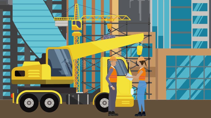 Construction Site Area, Working on the Edge of Town with Engineers and ...