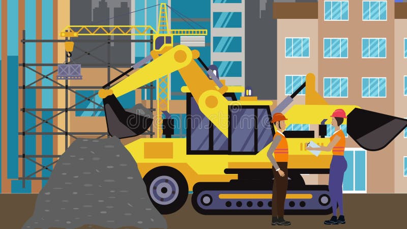 Construction Site Area, Working on the Edge of Town with Engineers and ...