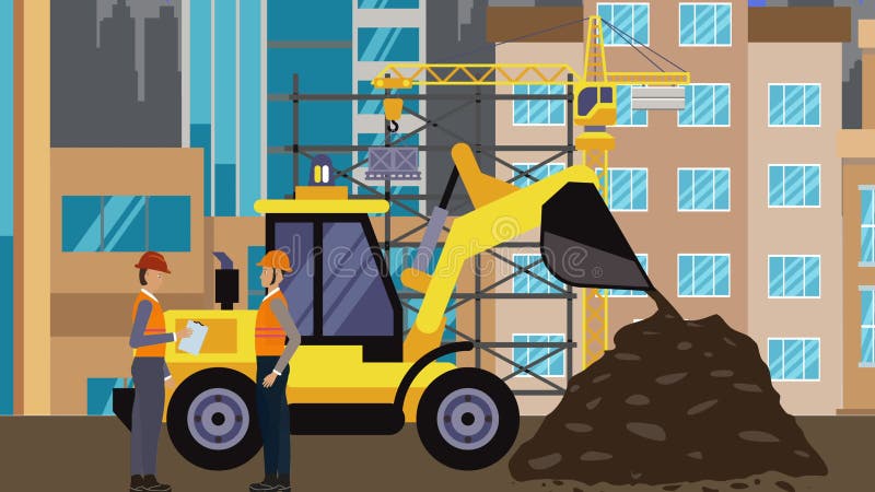 Construction Site Area, Working on the Edge of Town with Engineers and ...