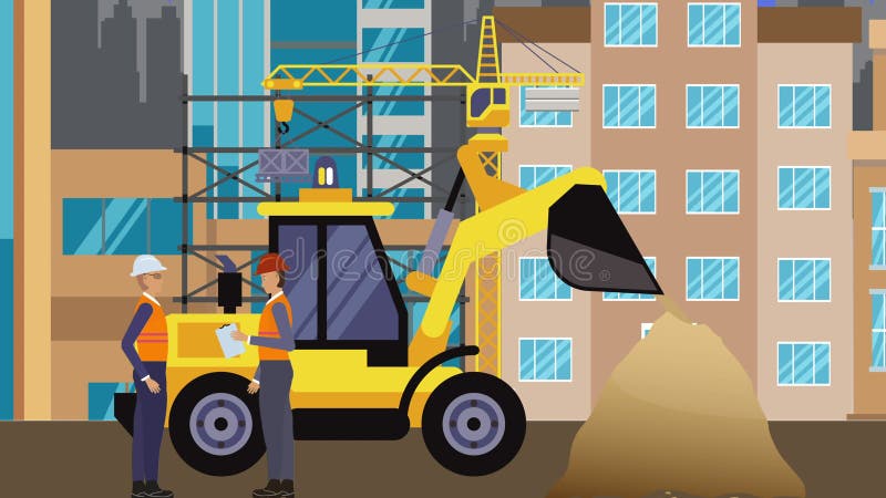 Construction Site Area, Working on the Edge of Town with Engineers and ...