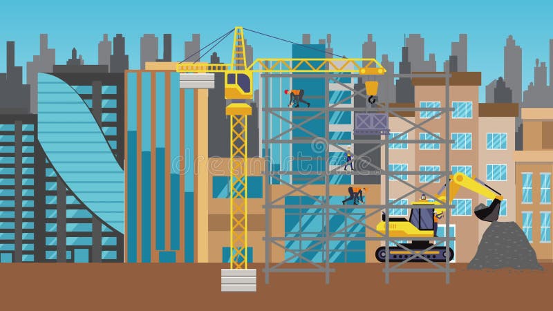 Construction Site Area, Working on the Edge of Town with Engineers and ...