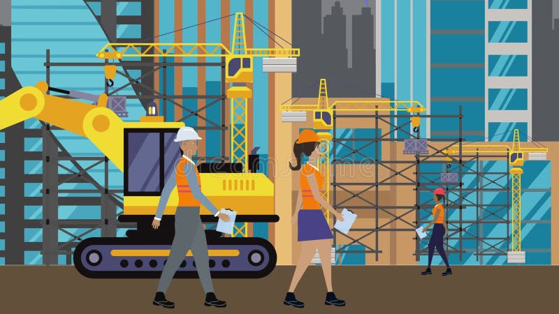 Construction Site Area, Working on the Edge of Town with Engineers and ...