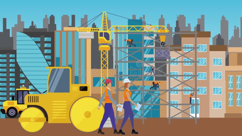 Construction Site Area, Working on the Edge of Town with Engineers and ...