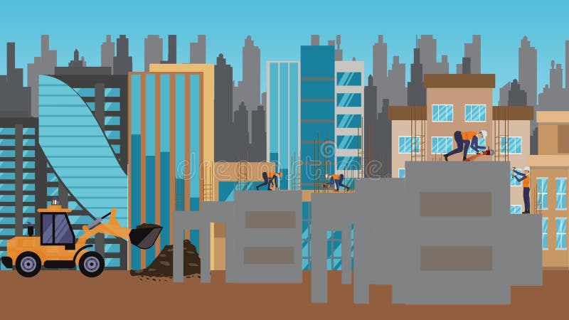 Construction Site Area, Working on the Edge of Town with Engineers and ...