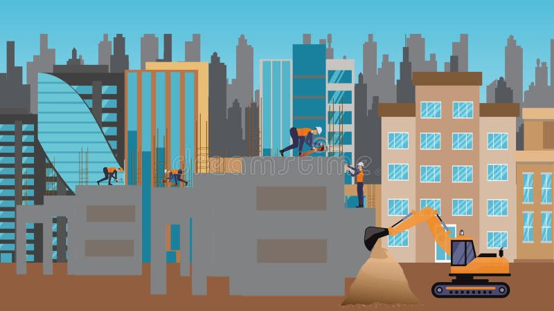 Construction Site Area, Working on the Edge of Town with Engineers and ...