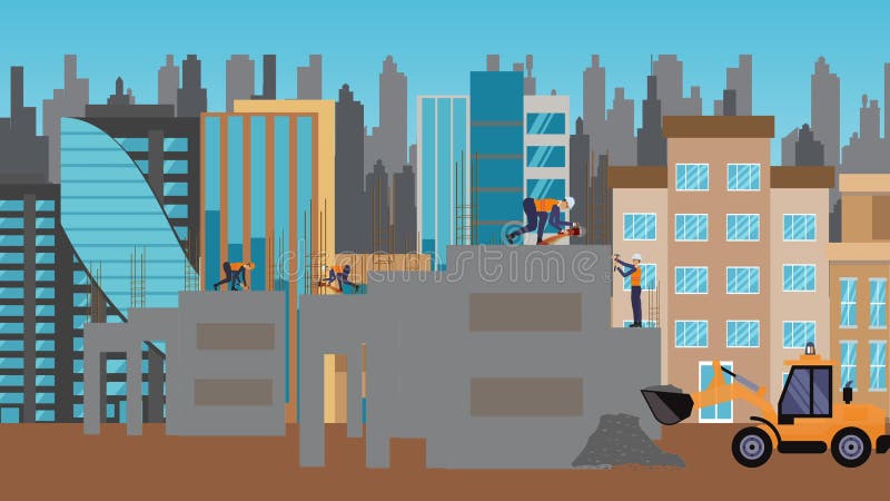 Construction Site Area, Working on the Edge of Town with Engineers and ...