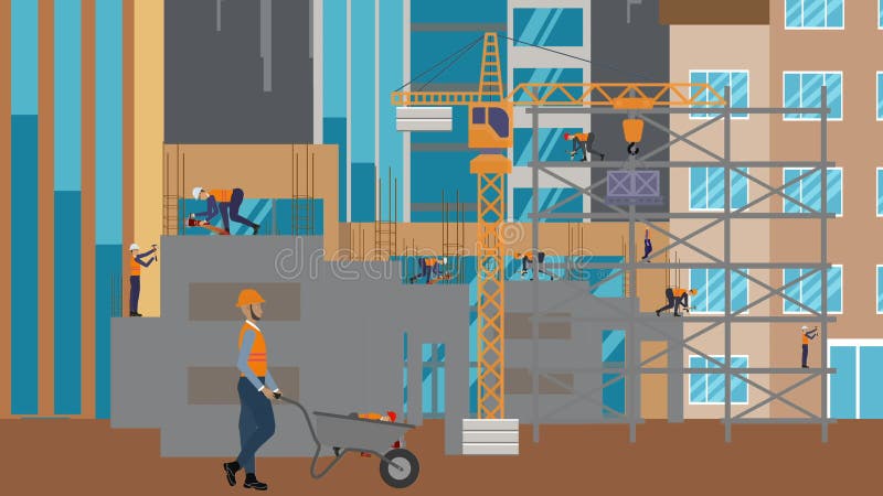 Construction Site Area, Working on the Edge of Town with Engineers and ...