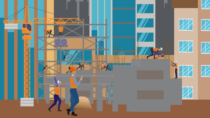 Construction Site Area, Working on the Edge of Town with Engineers and ...