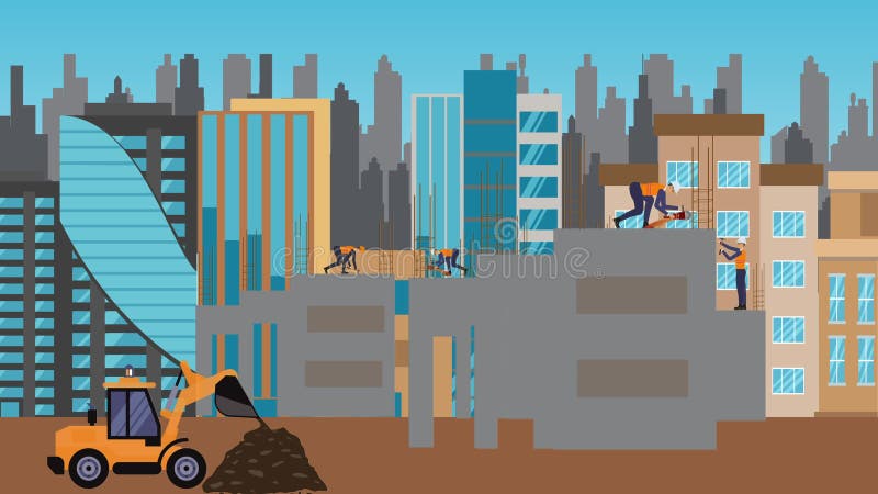 Construction Site Area, Working on the Edge of Town with Engineers and ...