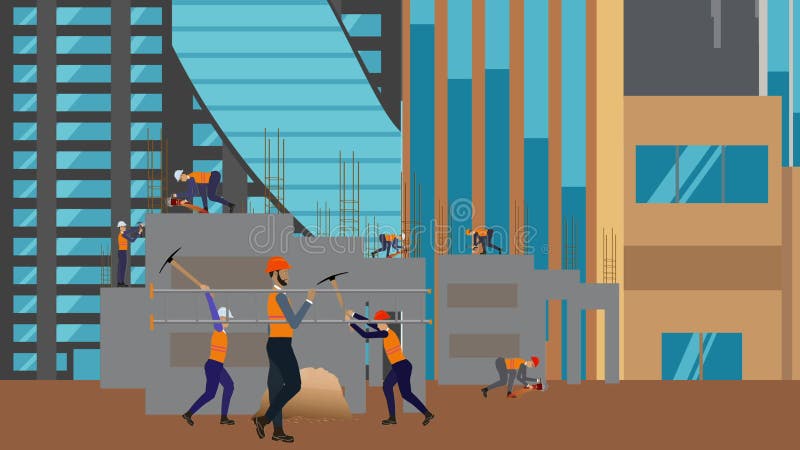 Construction Site Area, Working on the Edge of Town with Engineers and ...