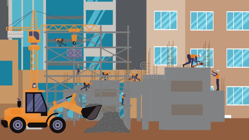 Construction Site Area, Working on the Edge of Town with Engineers and ...