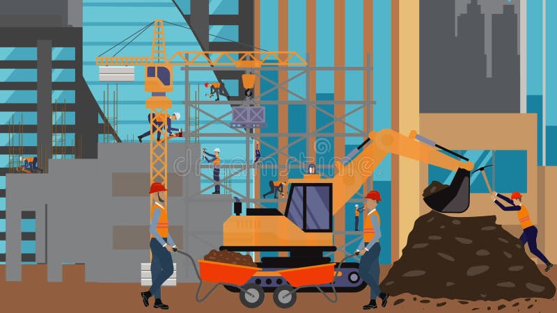 Construction Site Area, Working on the Edge of Town with Engineers and ...