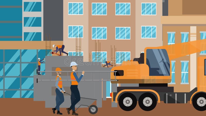 Construction Site Area, Working on the Edge of Town with Engineers and ...