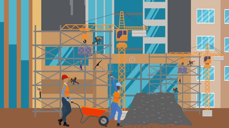 Construction Site Area, Working on the Edge of Town with Engineers and ...